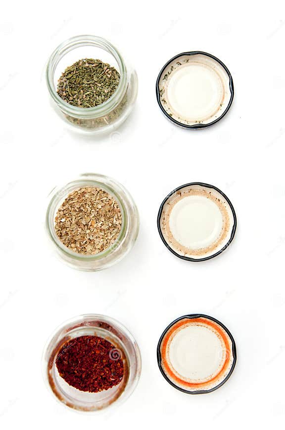 Condiments jars on white stock photo. Image of arranged - 55304768