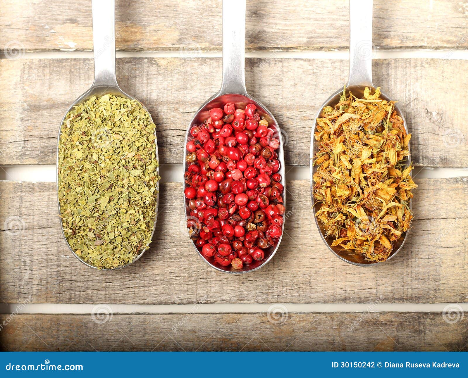 Condiments on Wooden Background Stock Photo - Image of flavor, thyme ...