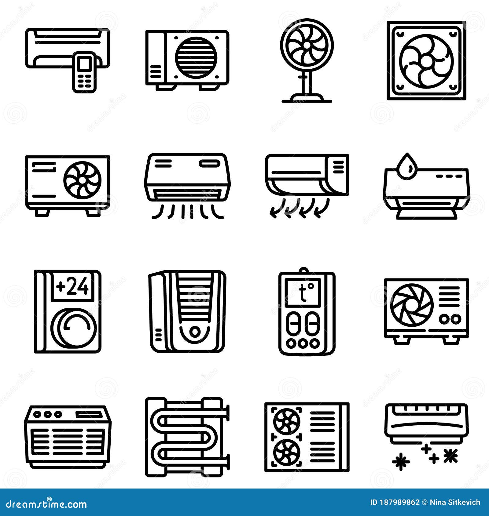 Conditioner Icons Set, Outline Style Stock Vector - Illustration of ...