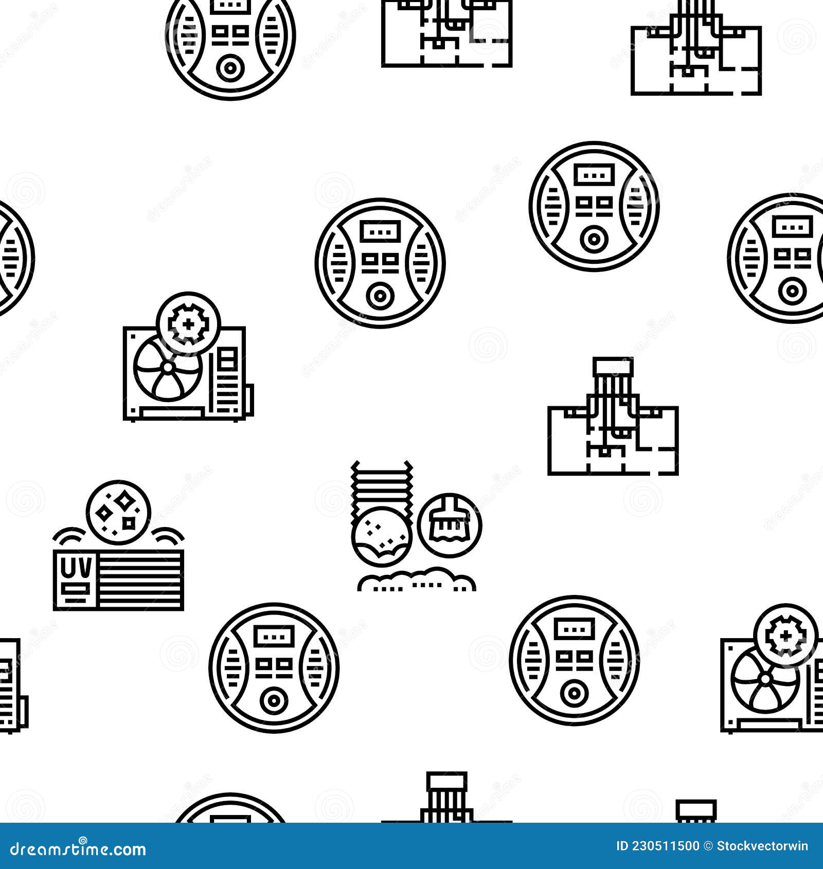 Conditioning System Electronics Vector Seamless Pattern Stock Vector - Illustration of icons ...