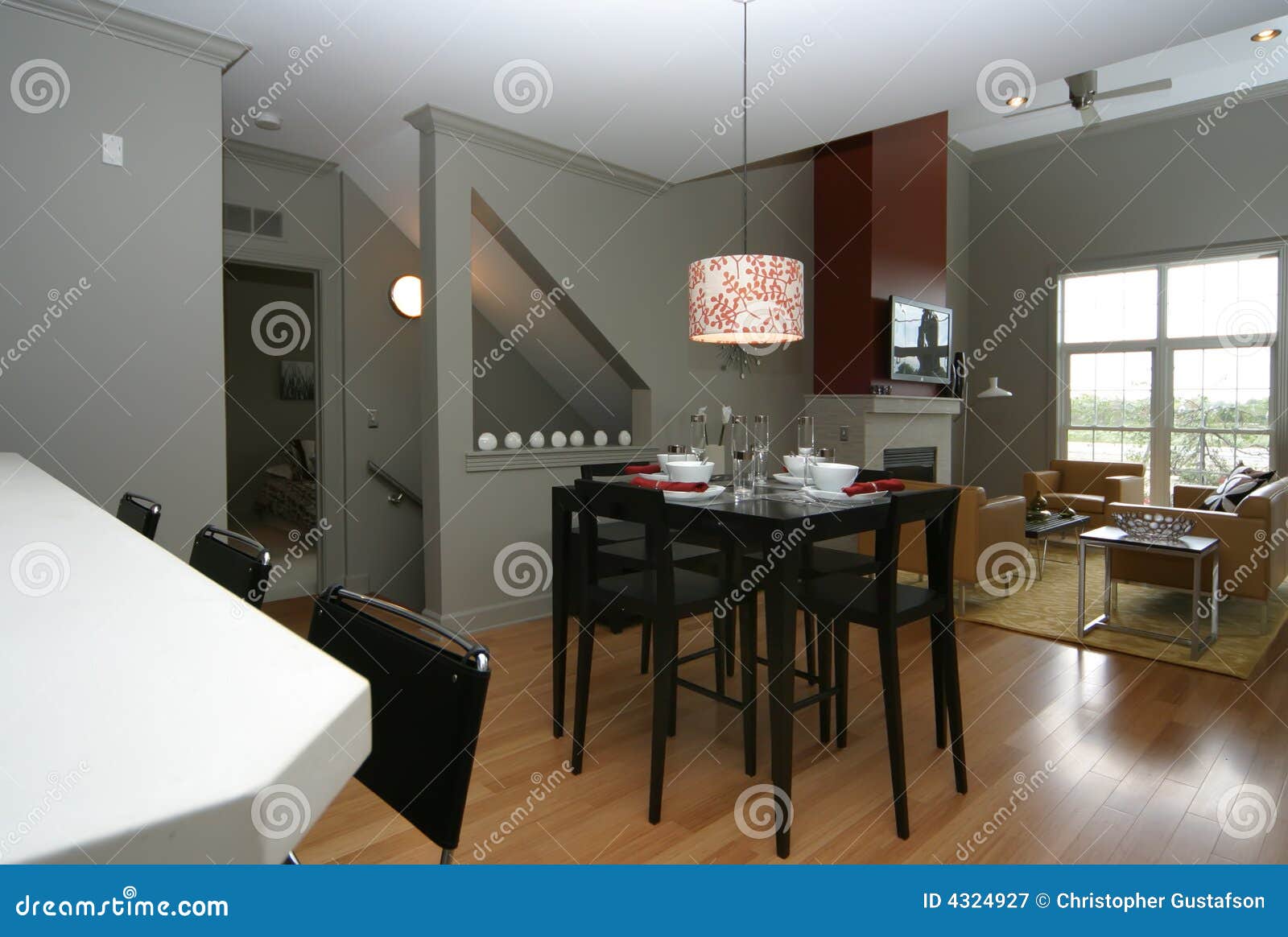 Condo Dining Room Living Room Stock Image - Image of leather, modern ...