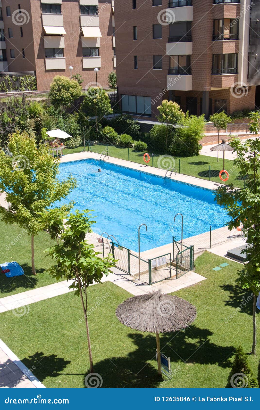 Condo swimming pool stock photo. Image of pool, brick - 12635846