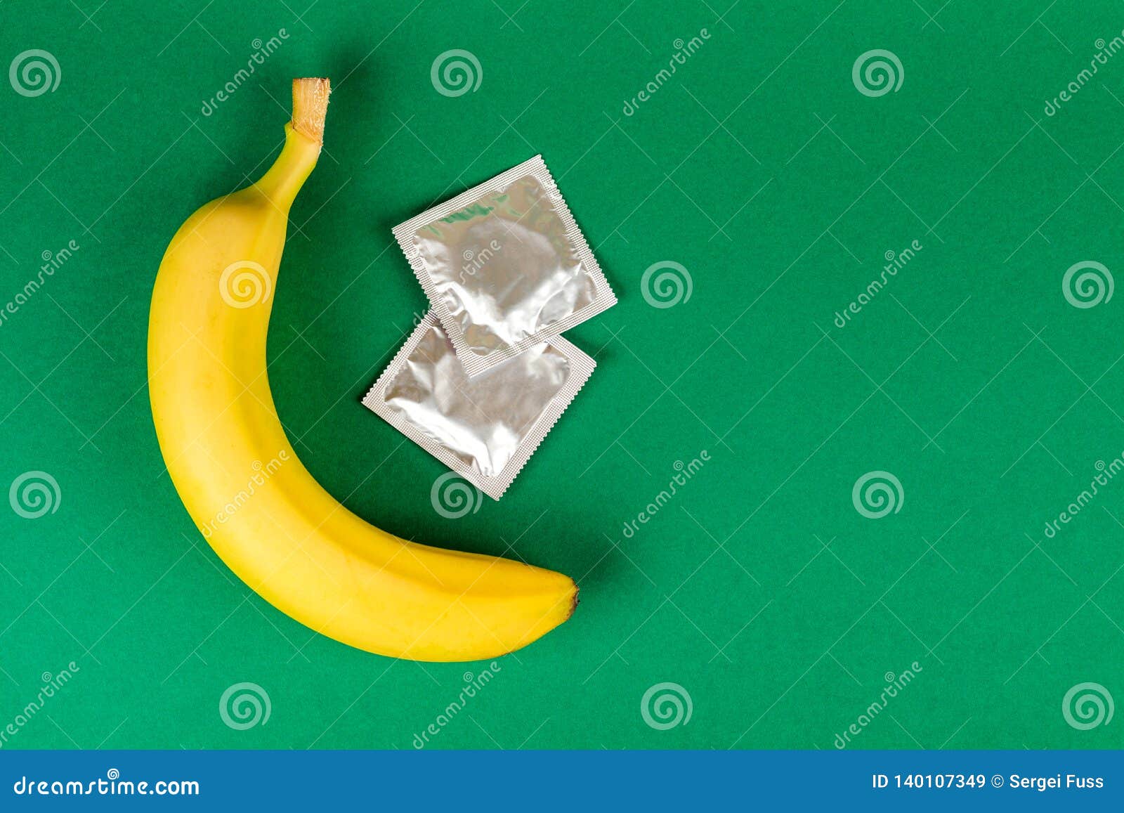 Condom And A Banana On Green Background Close Up Stock Image Image Of