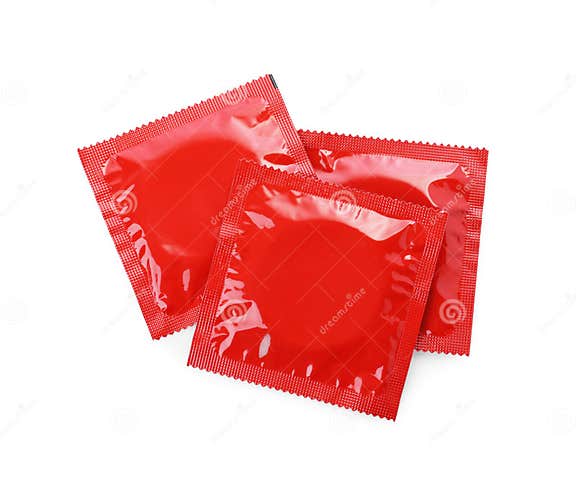 Condom Packages Isolated On White Top View Safe Sex Stock Image