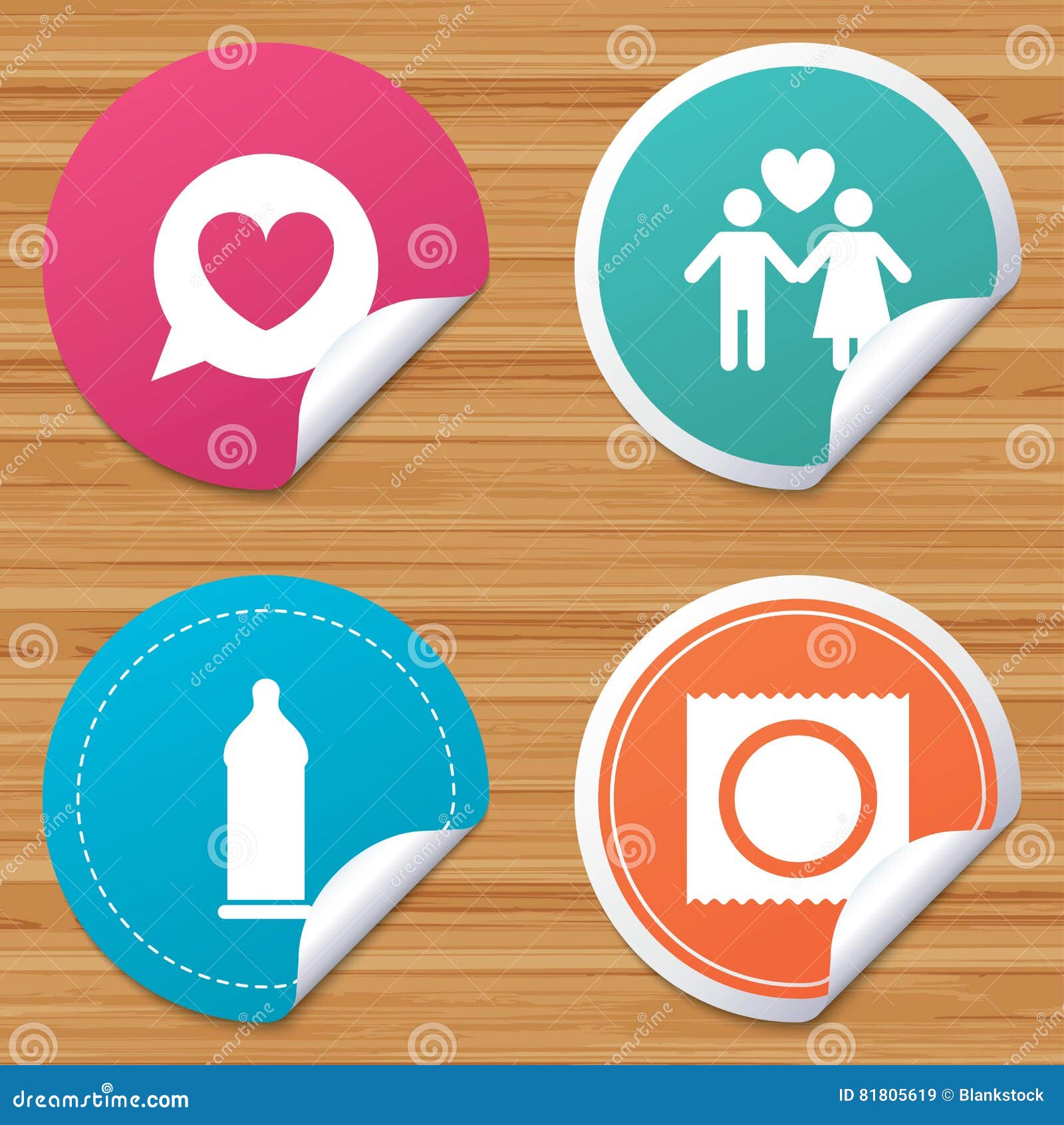 Condom Safe Sex Icons Lovers Couple Sign Stock Vector Illustration
