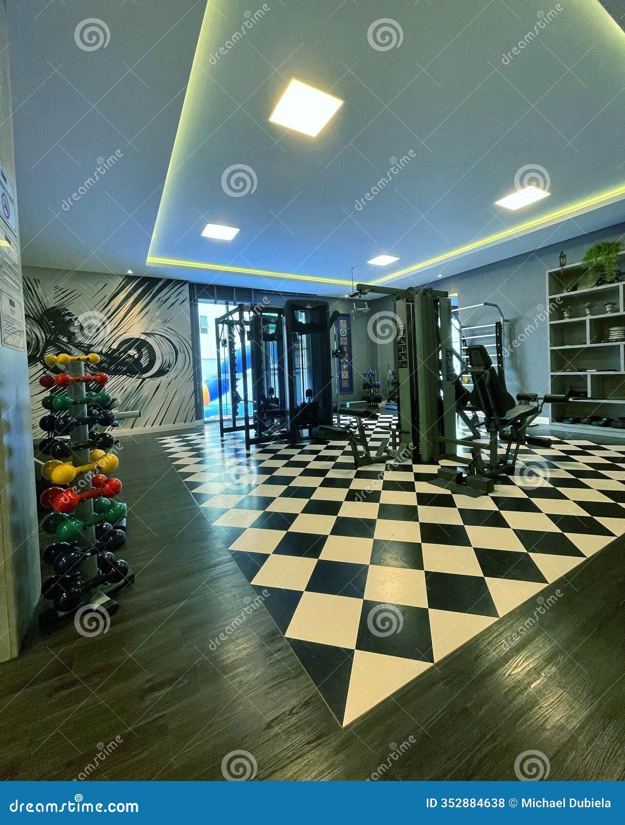 Condominium Gym with a Chess Floor Stock Photo - Image of grafite ...