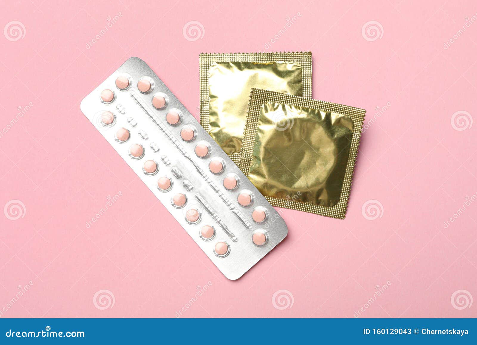 Condoms And Birth Control Pills Top View Safe Sex Stock Image Image