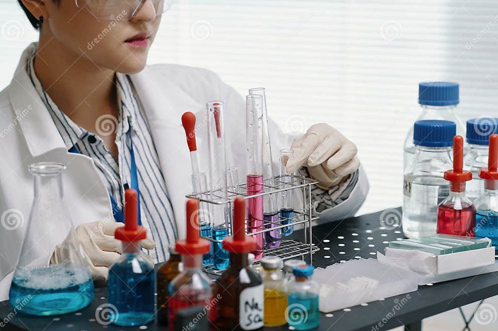 Conducting Laboratory Experiments with Chemical Solutions Stock Image ...