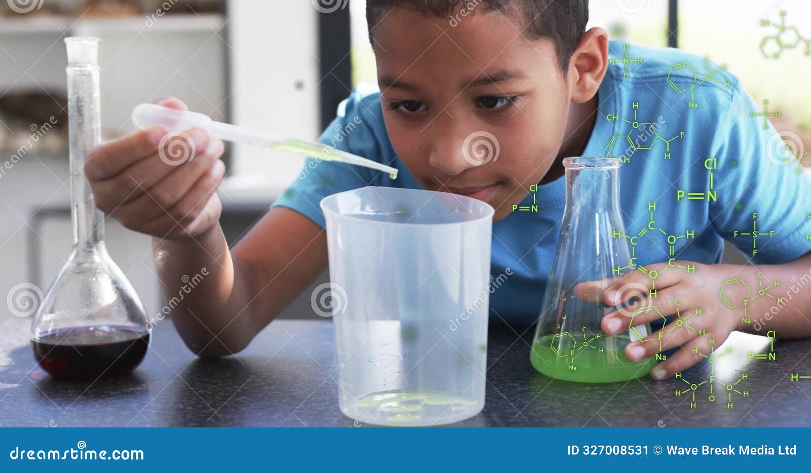 Conducting Science Experiment, Child Using Pipette Over Chemical ...