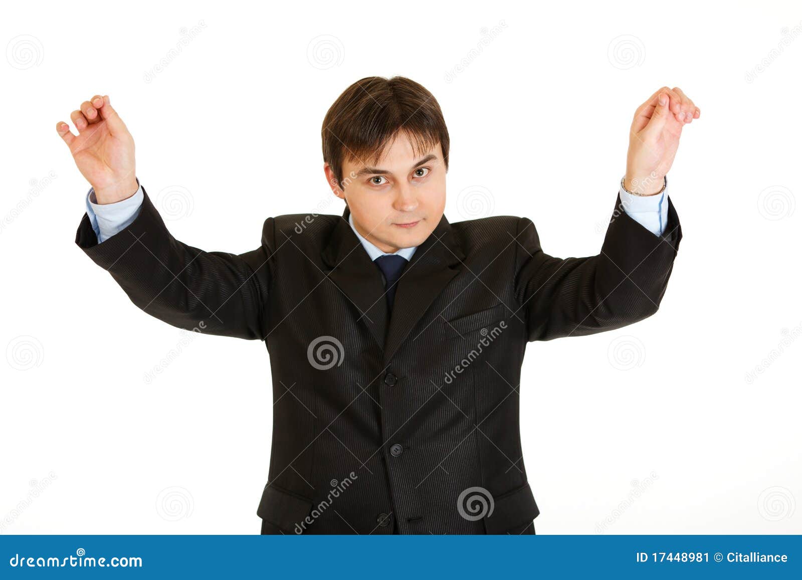 Conducting Young Businessman Isolated on White Stock Image - Image of ...