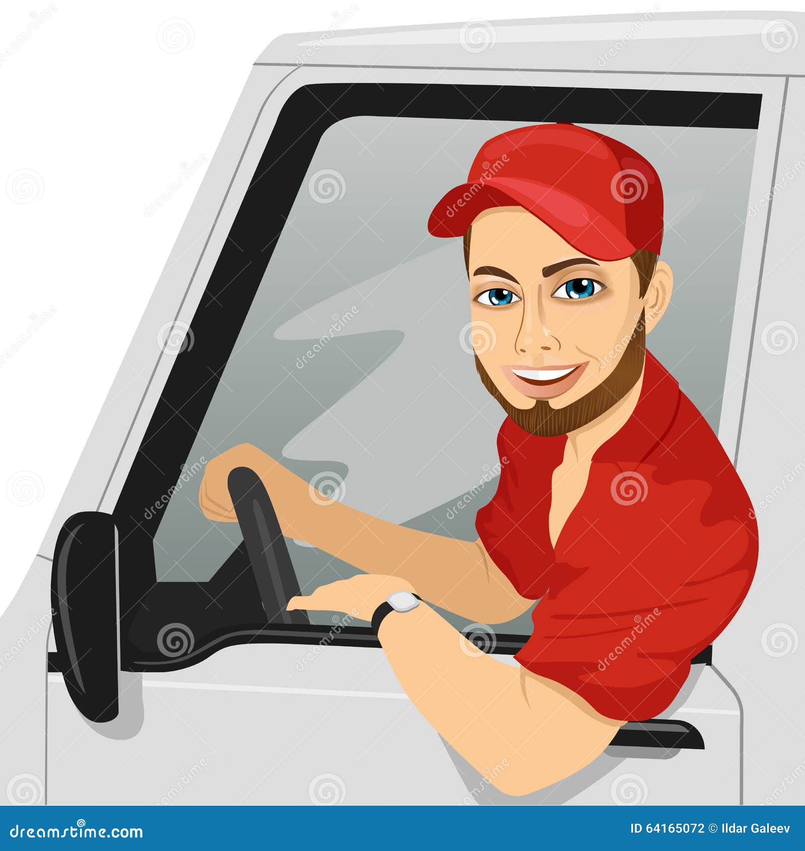 Conductor De Camión Sonriente En El Coche Ilustración del Vector ...