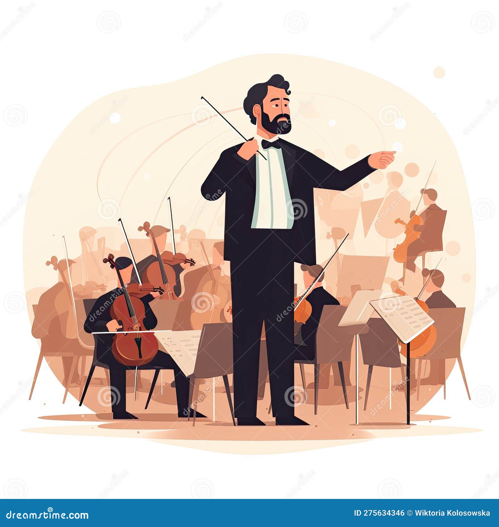 Conductor with Orchestra in Vector Style Stock Illustration ...