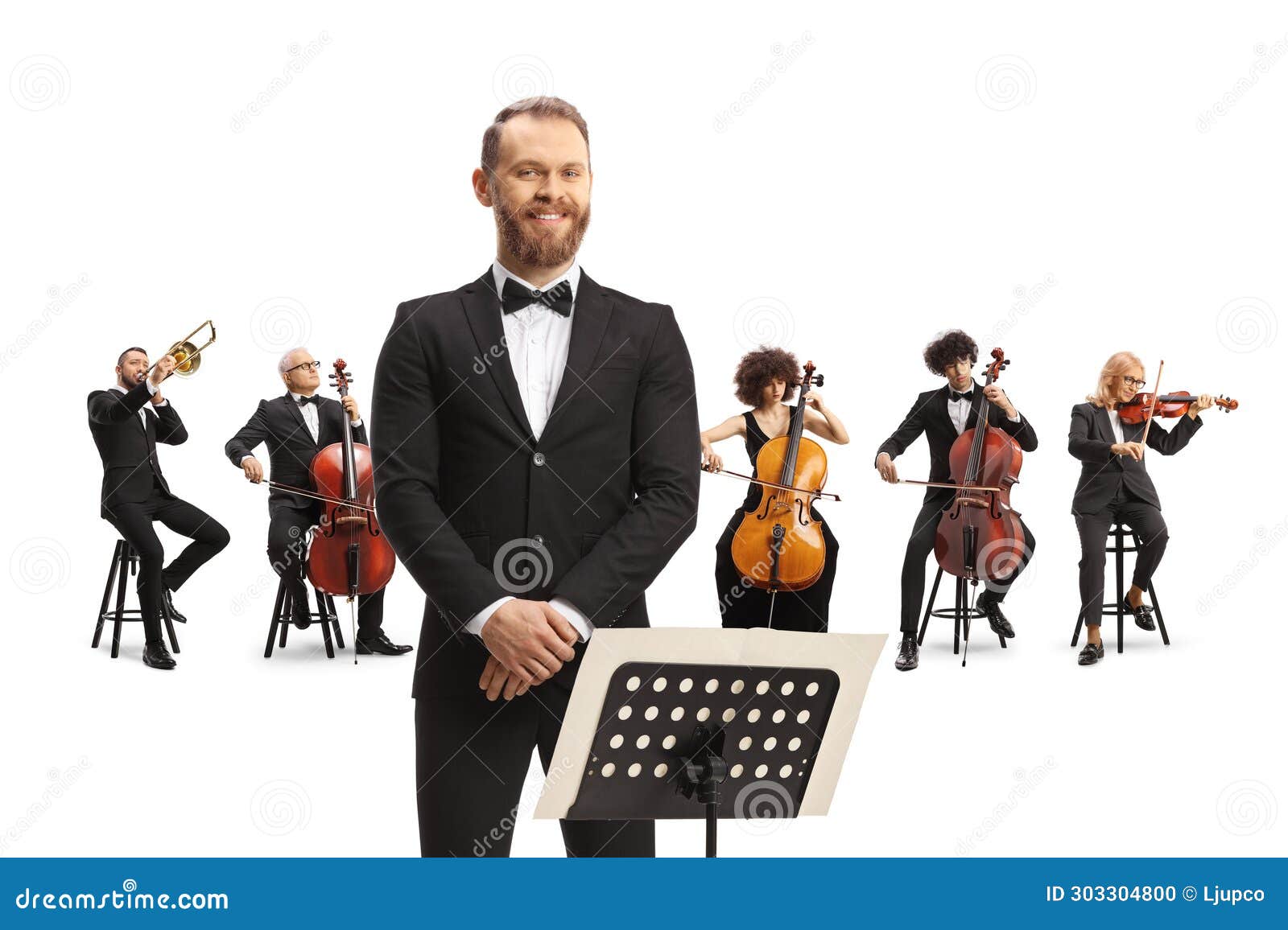Conductor Posing in Front of a Philharmonic Orchestra Stock Photo ...