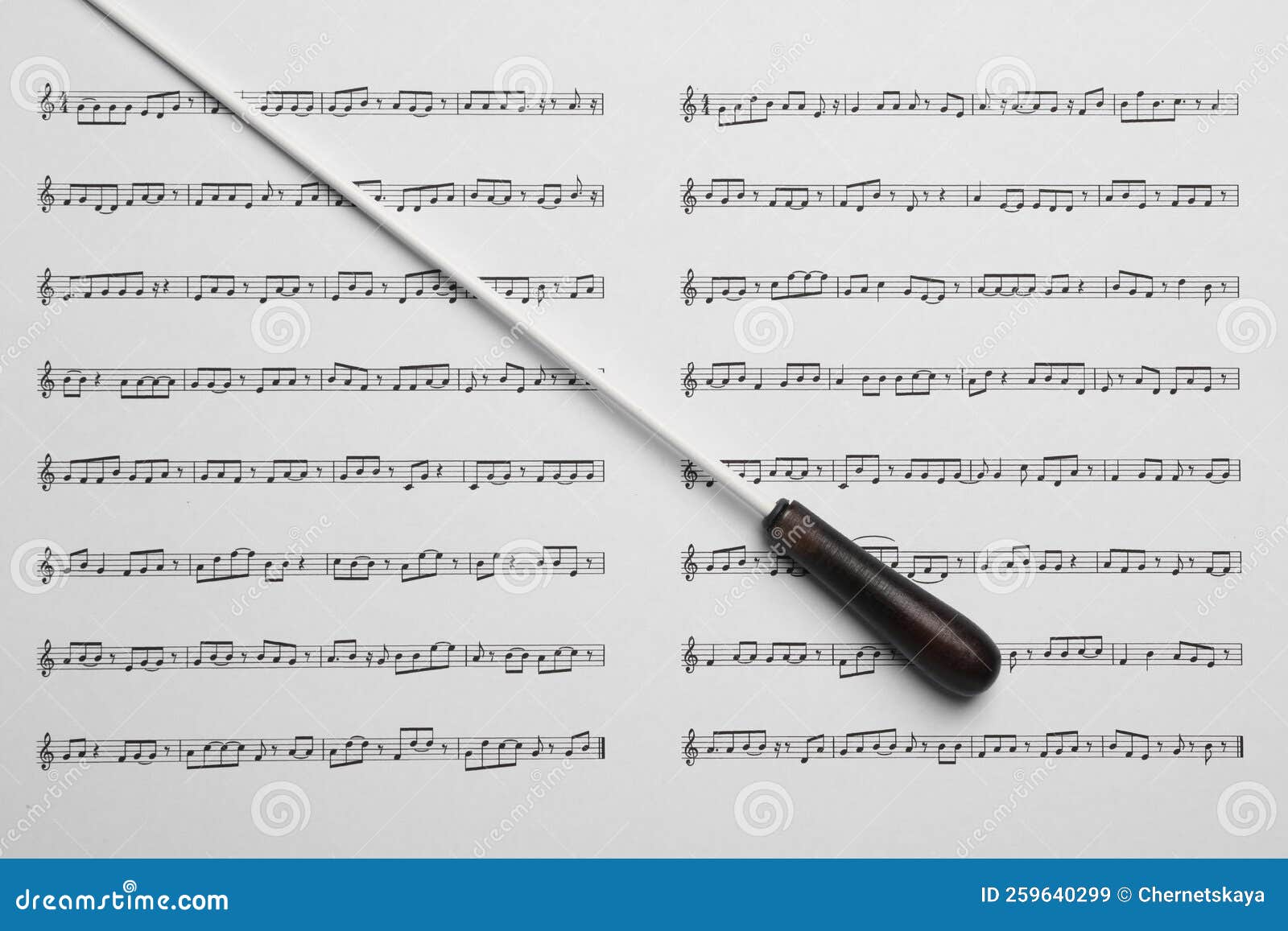 Conductor`s Baton on Sheet Music, Top View Stock Image - Image of ...