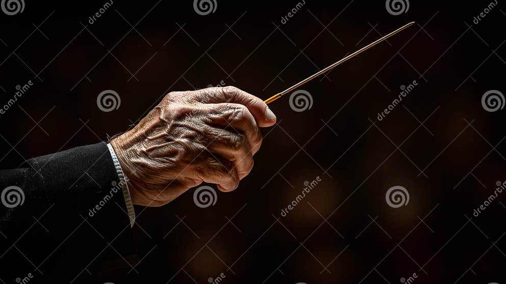 Conductor& X27;s Hand Holding a Baton in a Dimly Lit Setting Stock ...