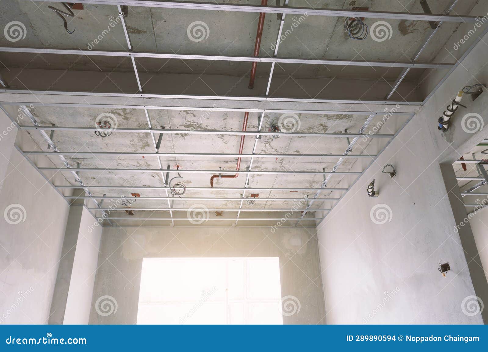 Conduit System and Automatic Fire Hoses in Construction Site. Stock ...
