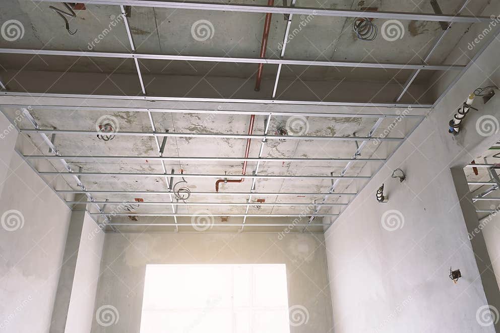 Conduit System and Automatic Fire Hoses in Construction Site. Stock ...