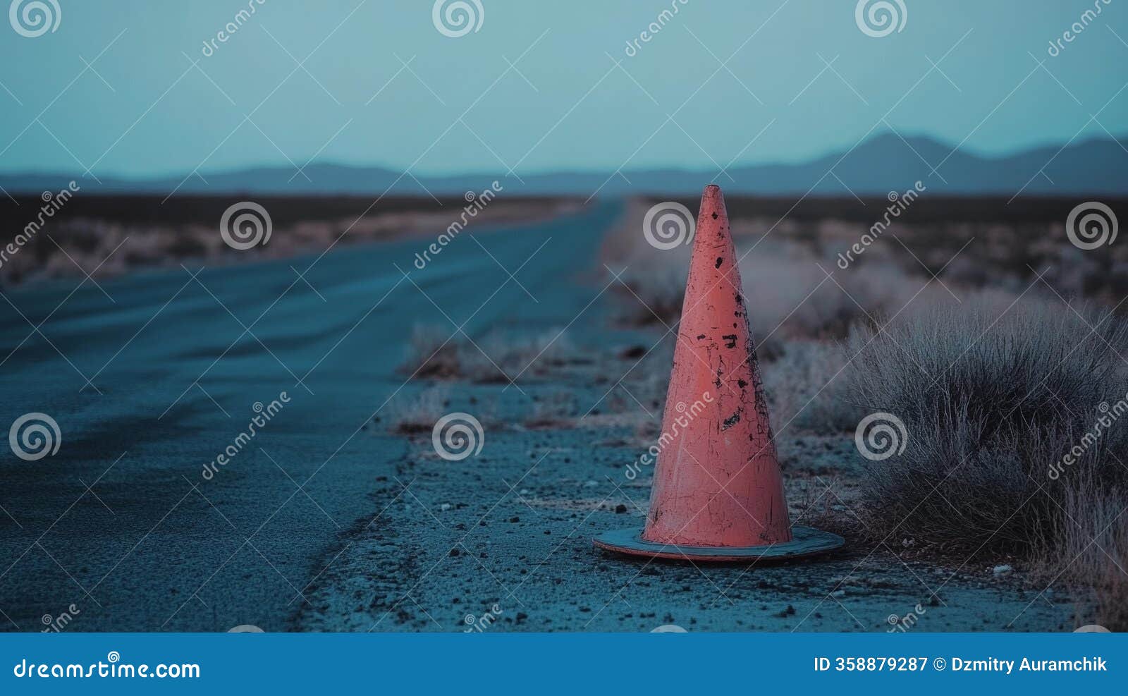 A Cone, Colored Orange and White, is Located on the Road Directly in ...