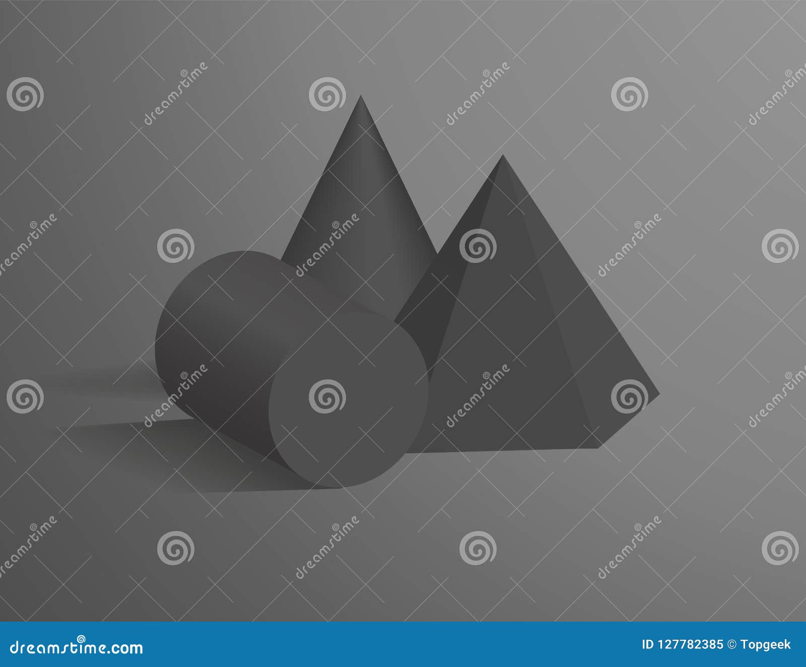 Cone, Cylinder and Hexagonal Pyramid 3D Shapes Stock Vector ...