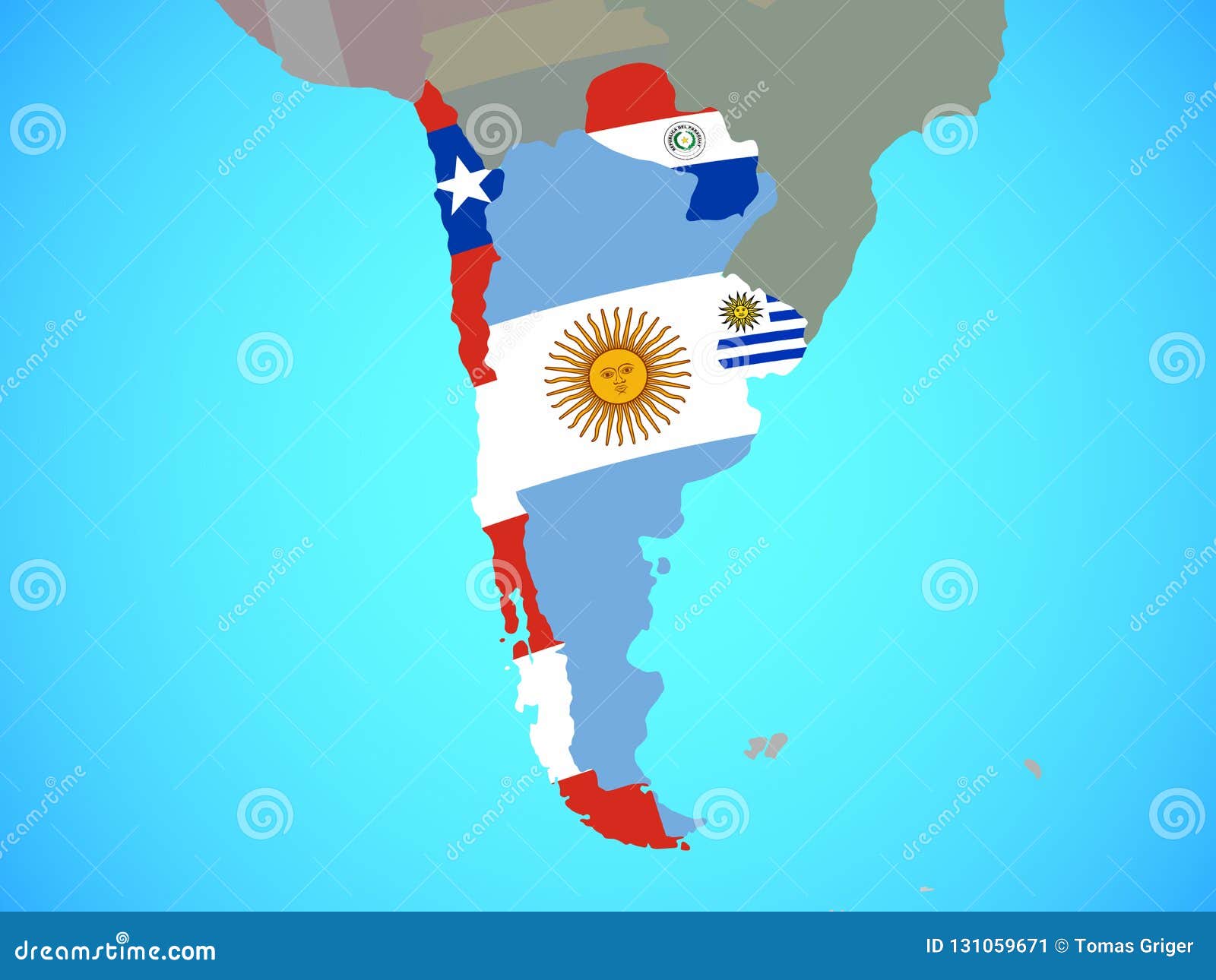 Cone Do Sul Com As Bandeiras No Mapa Ilustração Stock - Ilustração de ...