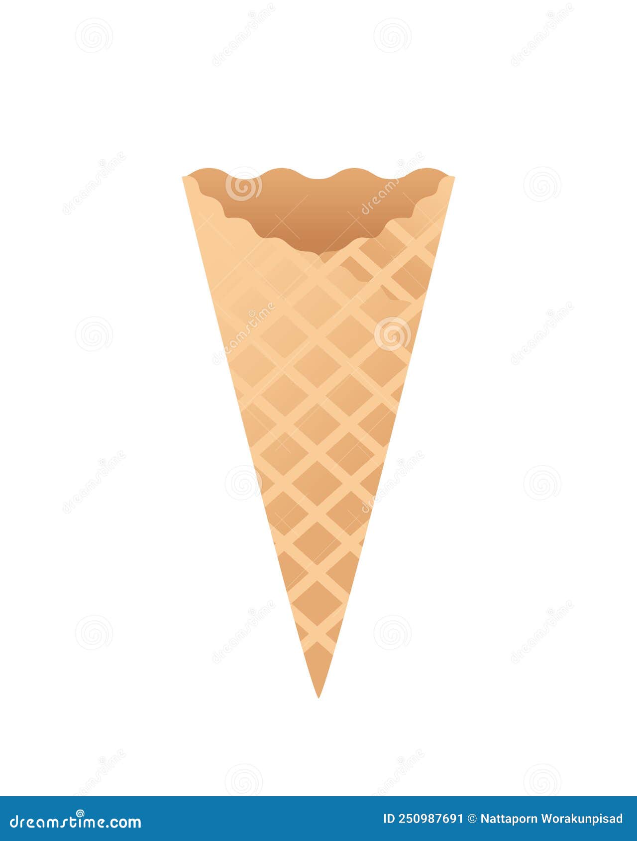 Empty Waffle Cone For Ice Cream On White Background Stock Vector