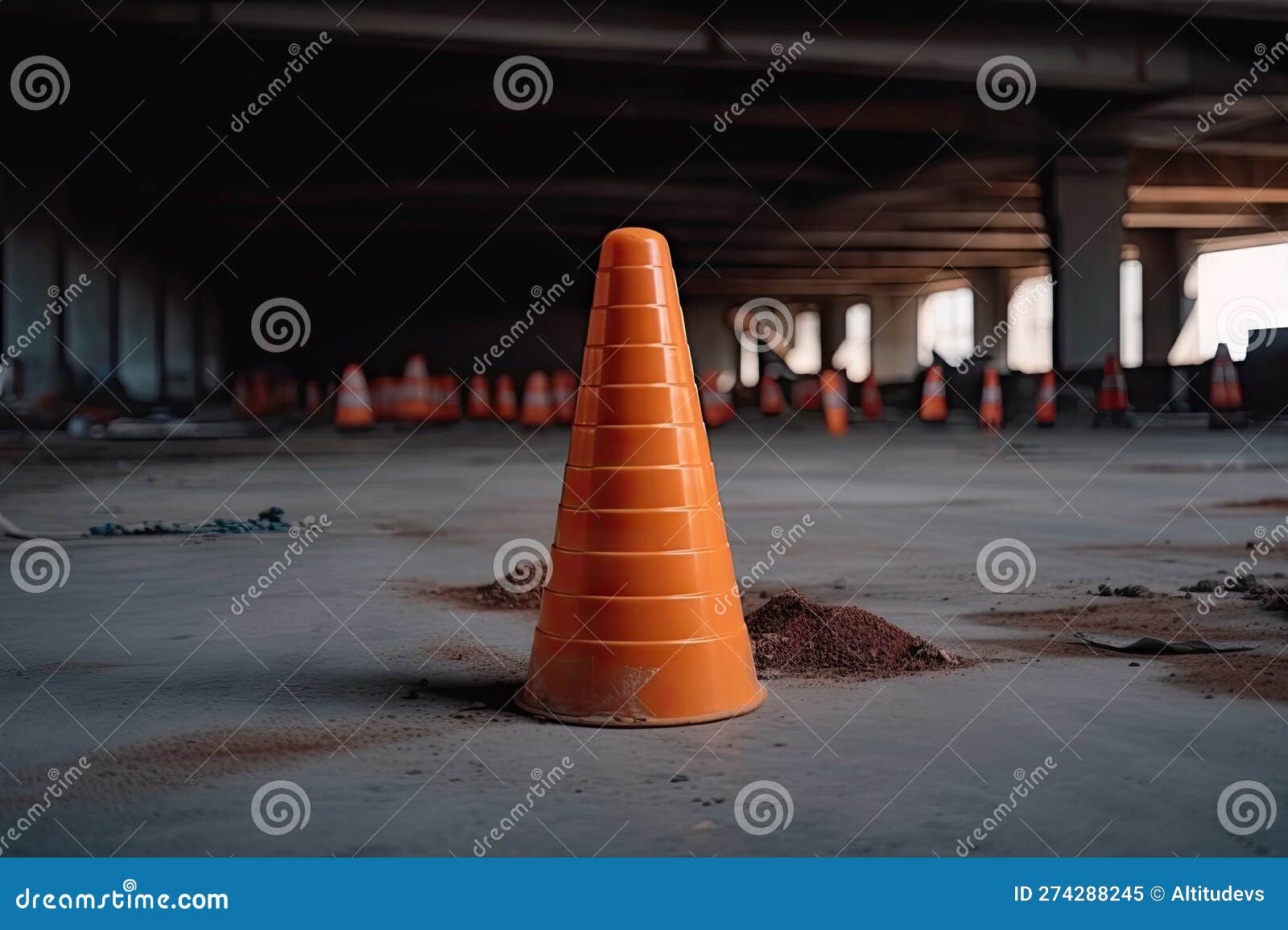 Cone on the Floor in the Middle of Construction Site Stock Image ...