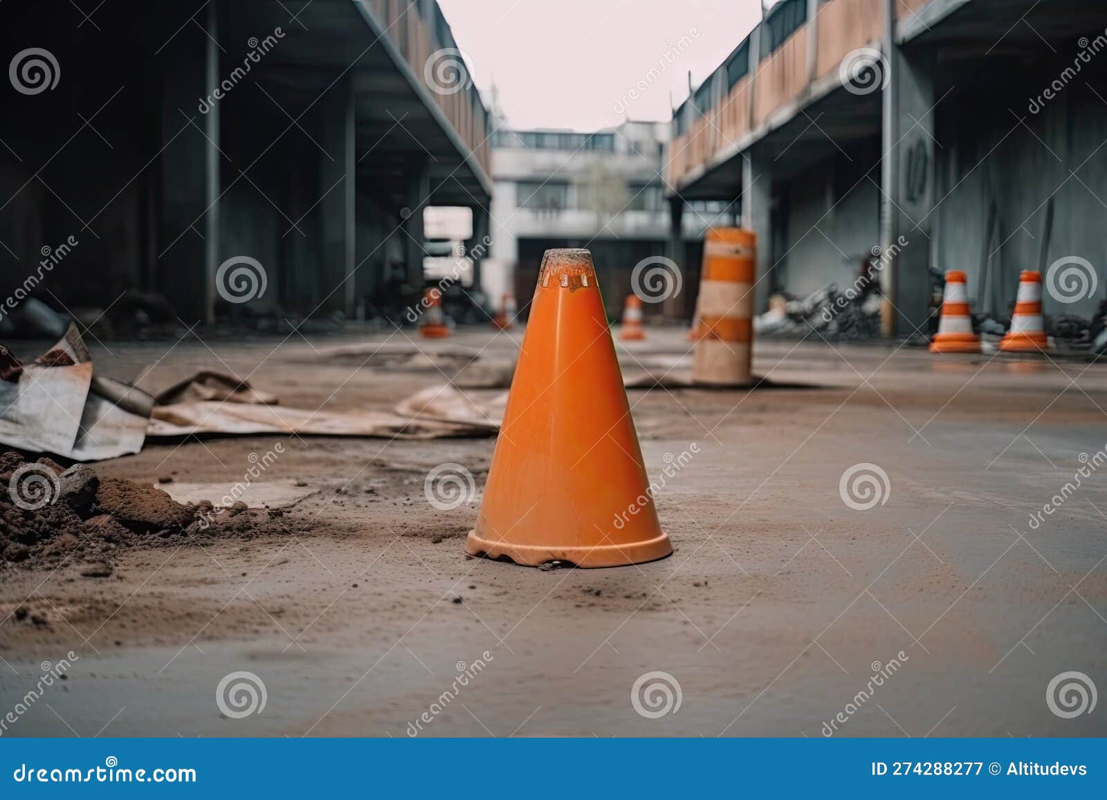 Cone on the Floor in the Middle of Construction Site Stock Illustration ...