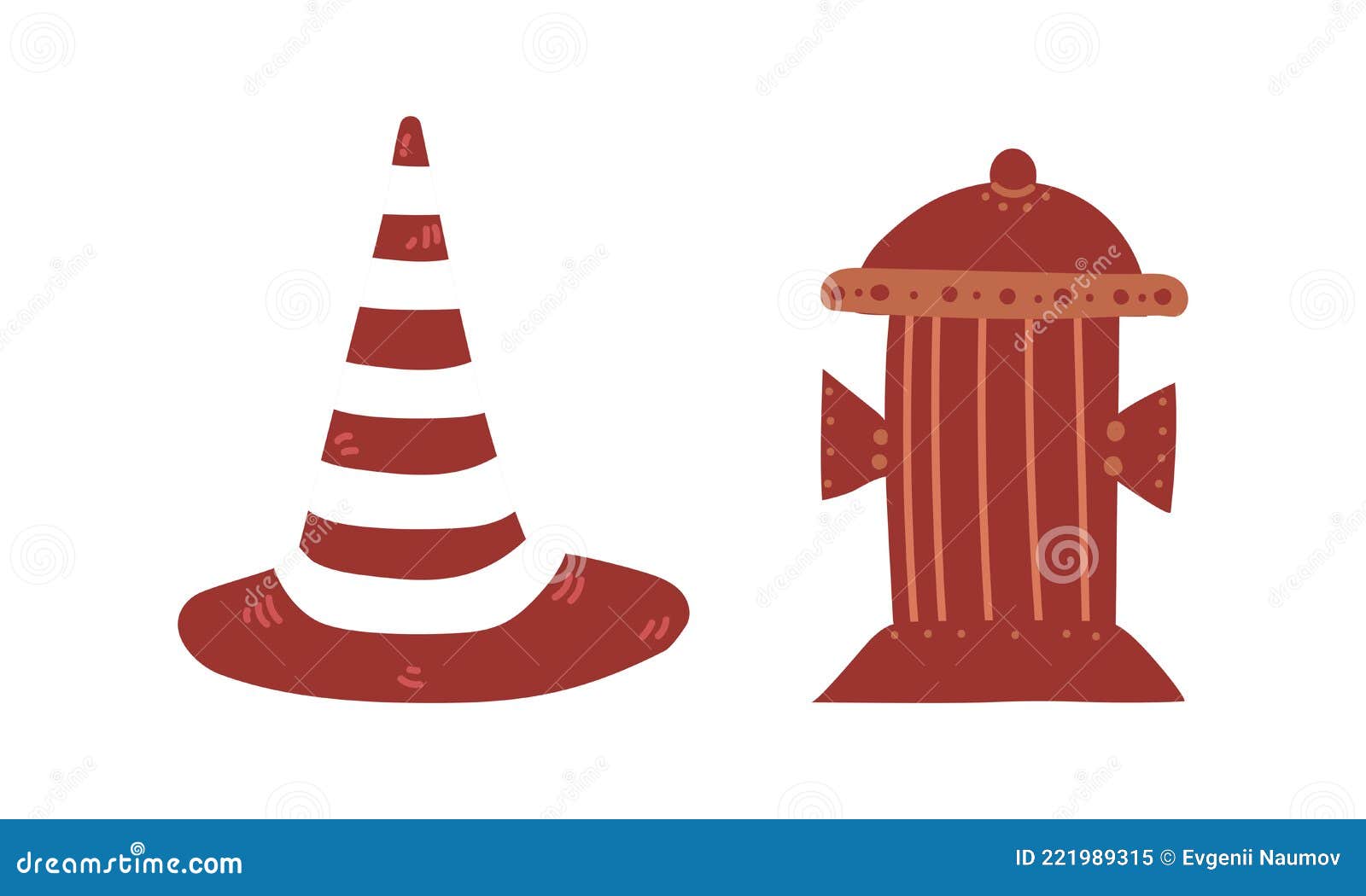 Cone And Flushing Hydrant As City Street Element Vector Set ...