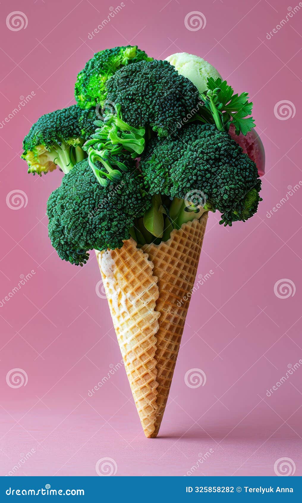 A Cone of Ice Cream with a Bunch of Broccoli on Top Stock Photo - Image ...