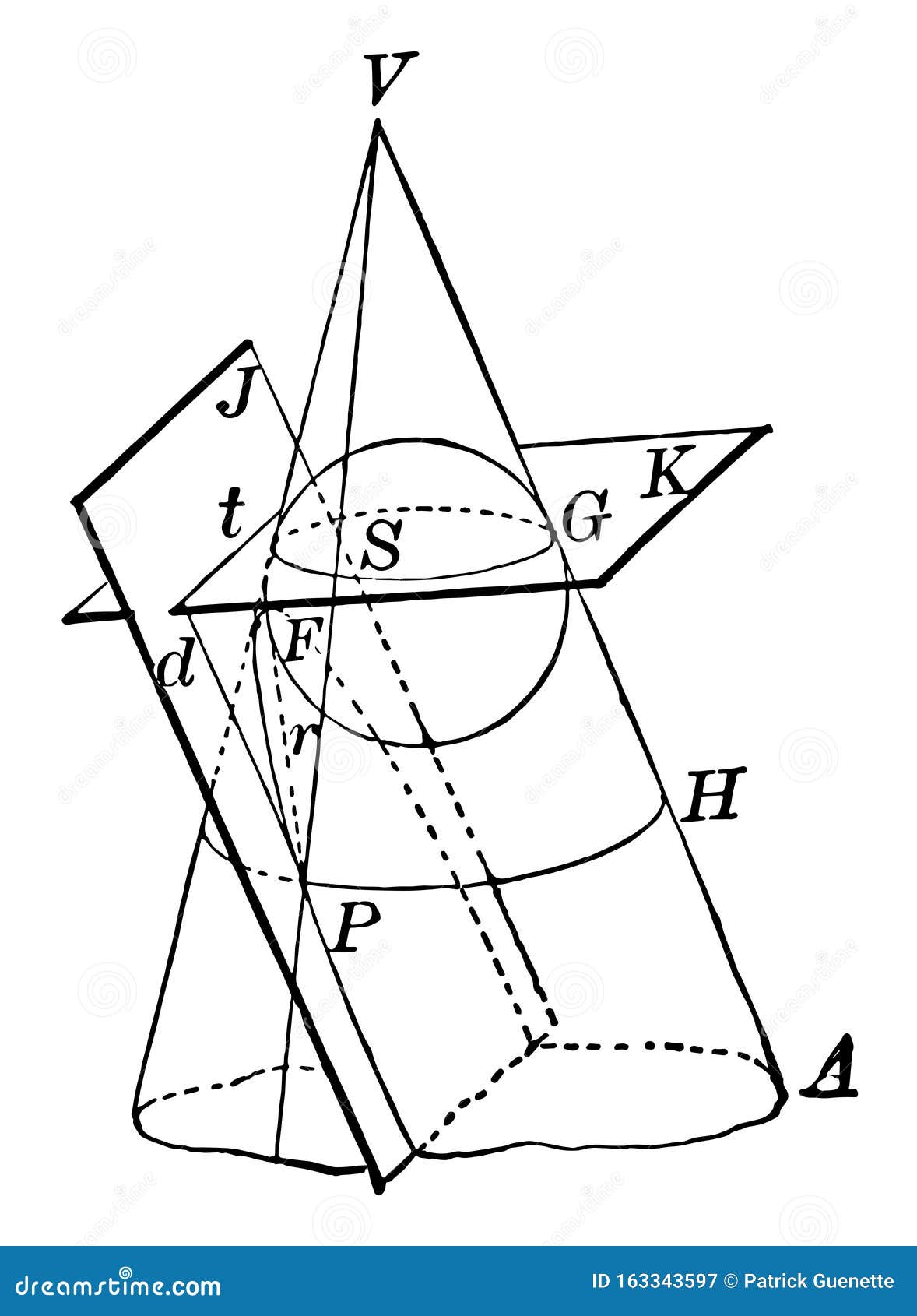 Cone Intersected by a Plane To Form a Parabola. Vintage Illustration ...