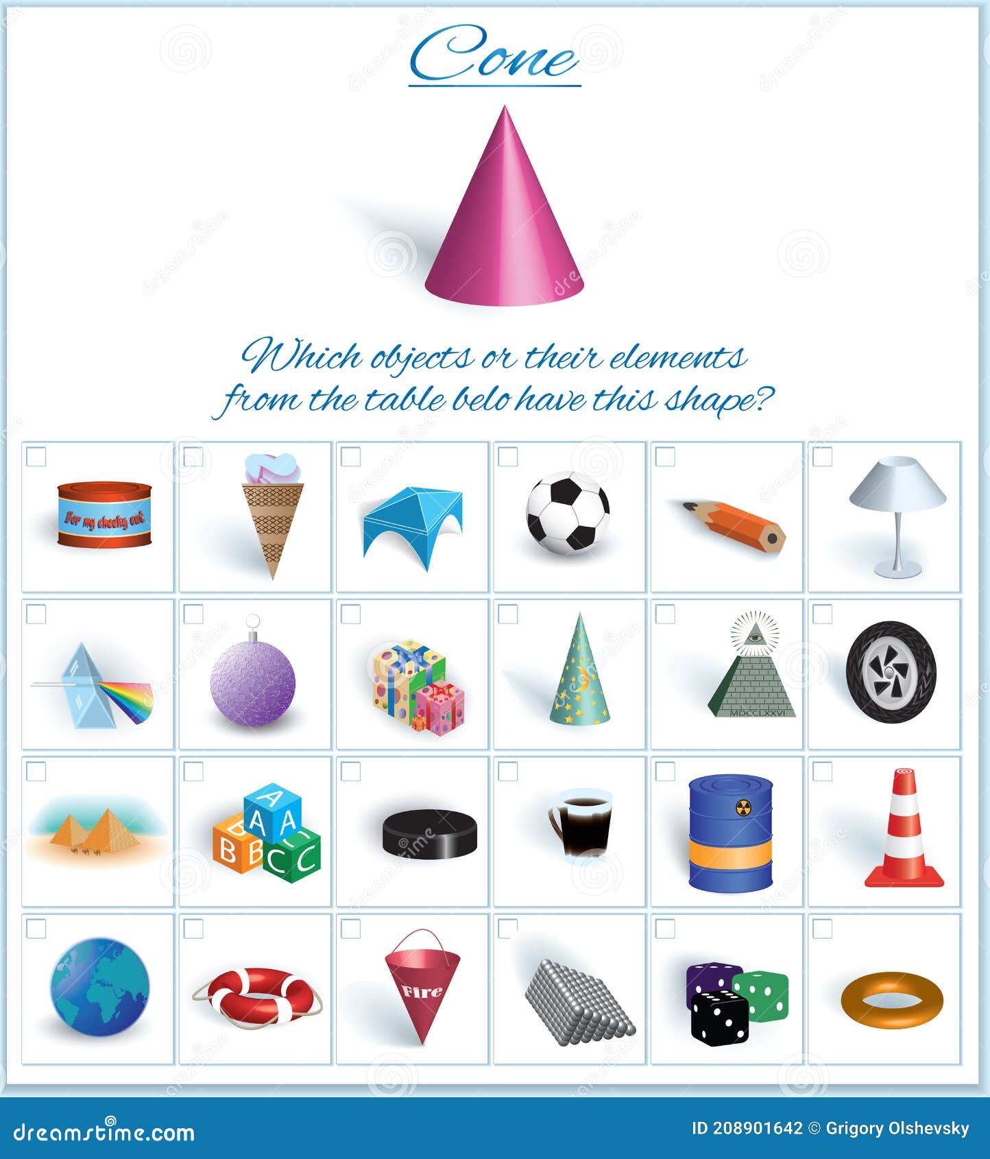Cone. Logical Task. Volumetric Geometrical Figure with Examples of Such ...