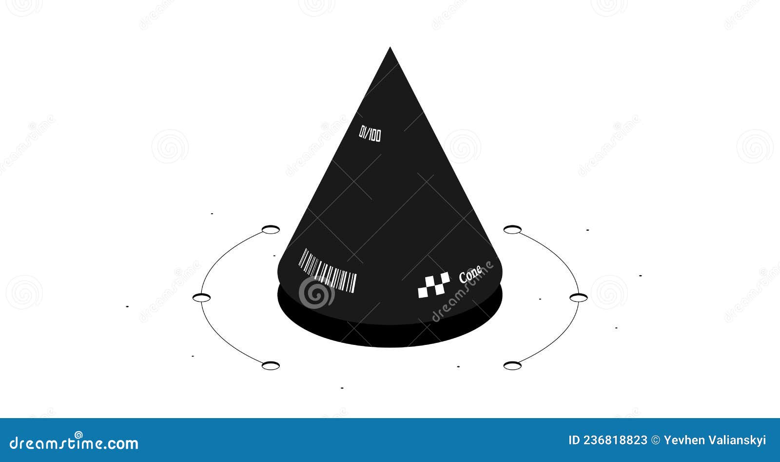 Cone Mathematical Figure. Black and White Isometric 3d Illustration ...