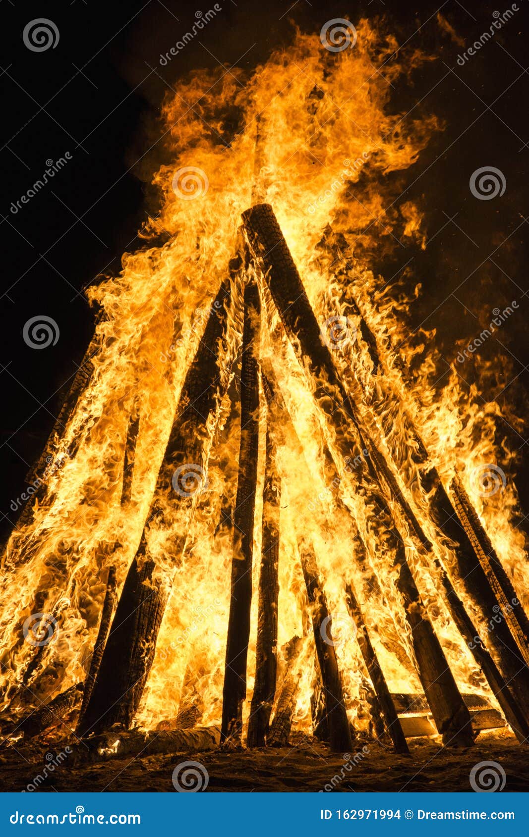 Cone-shaped Bonfire stock photo. Image of fire, orange - 162971994