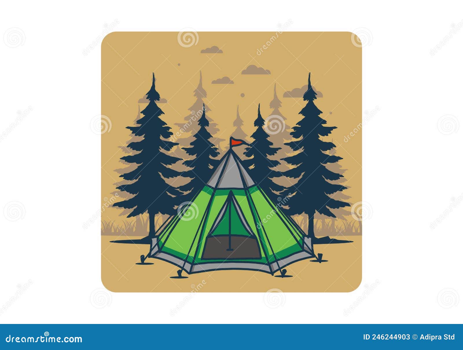 Cone Tent and Pine Trees Illustration Stock Vector - Illustration of ...