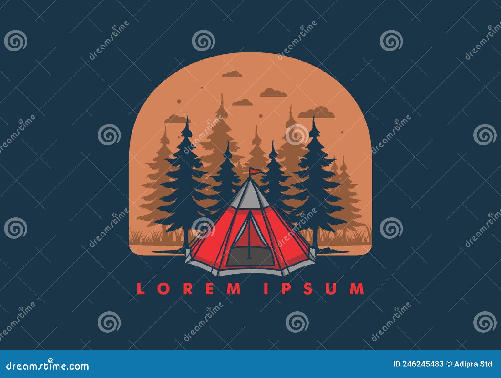 Cone Tent and Pine Trees Illustration Stock Vector - Illustration of ...