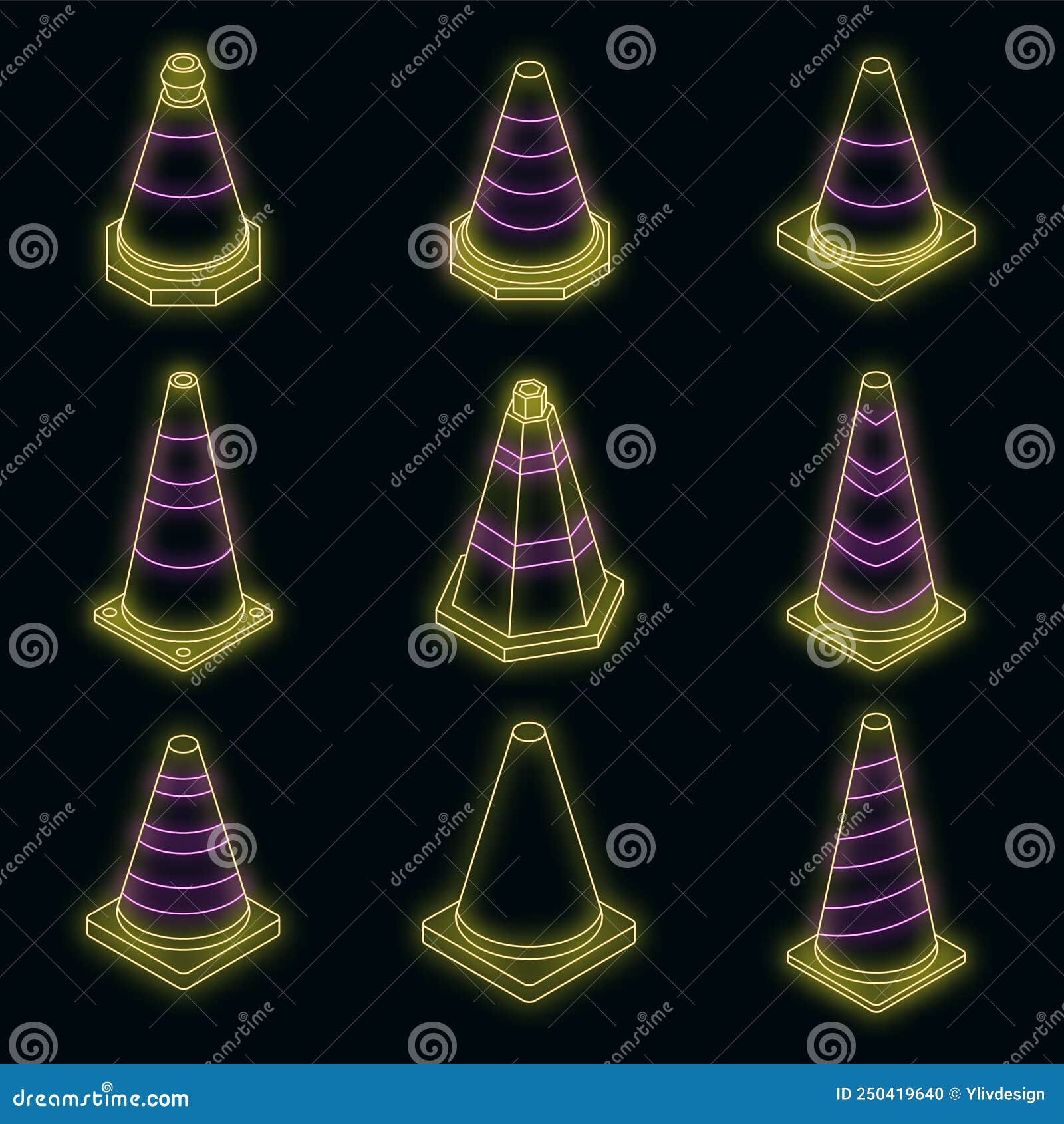 Cone Traffic Icon Set Vector Neon Stock Vector - Illustration of ...