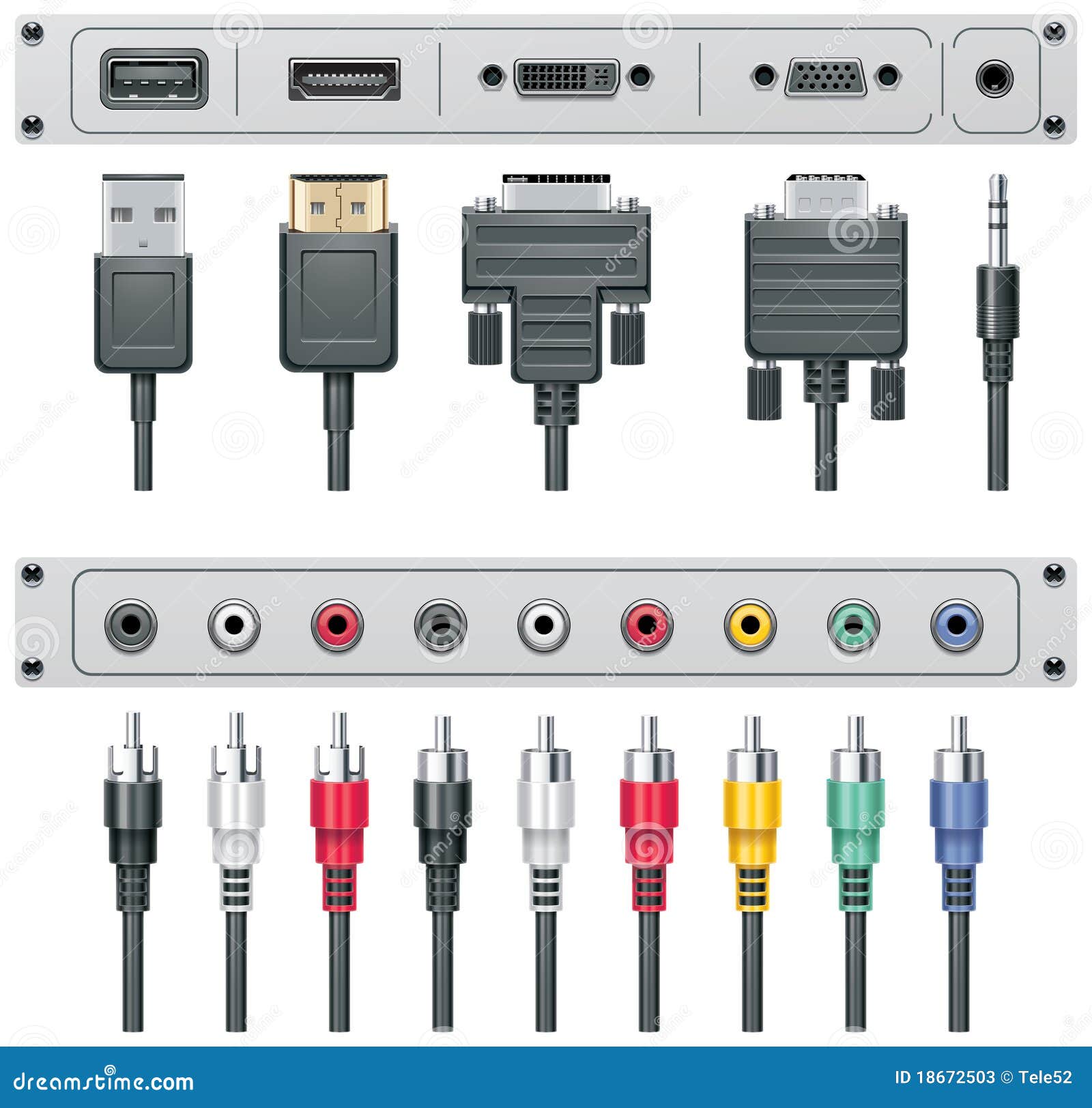 Conectores Video E Audio Do Vetor Ilustração do Vetor - Ilustração de ...