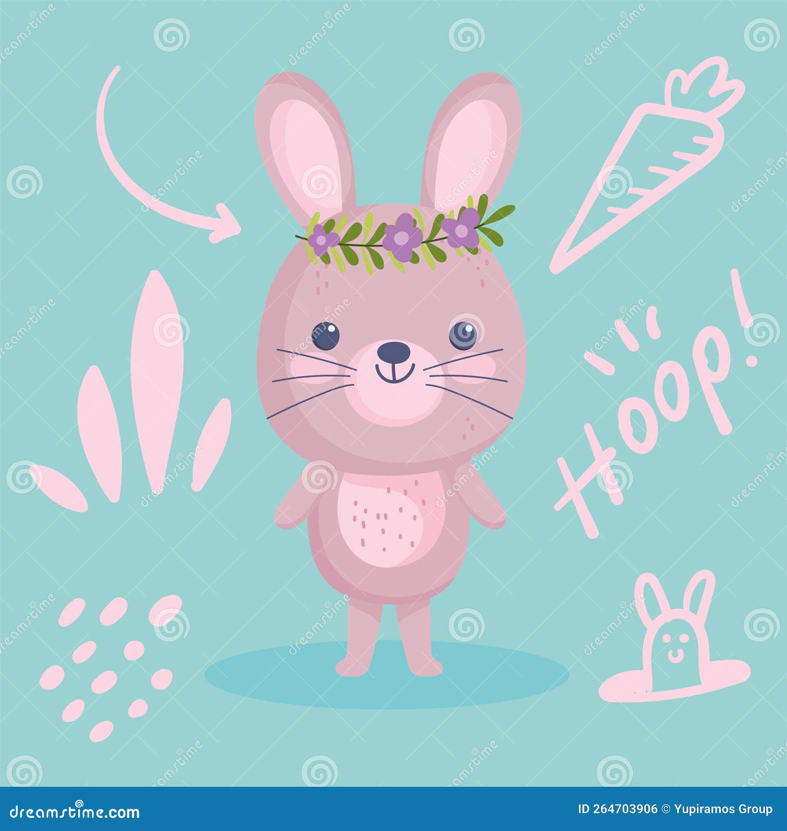 Conejo lindo con flores ilustración del vector. Ilustración de bebé ...