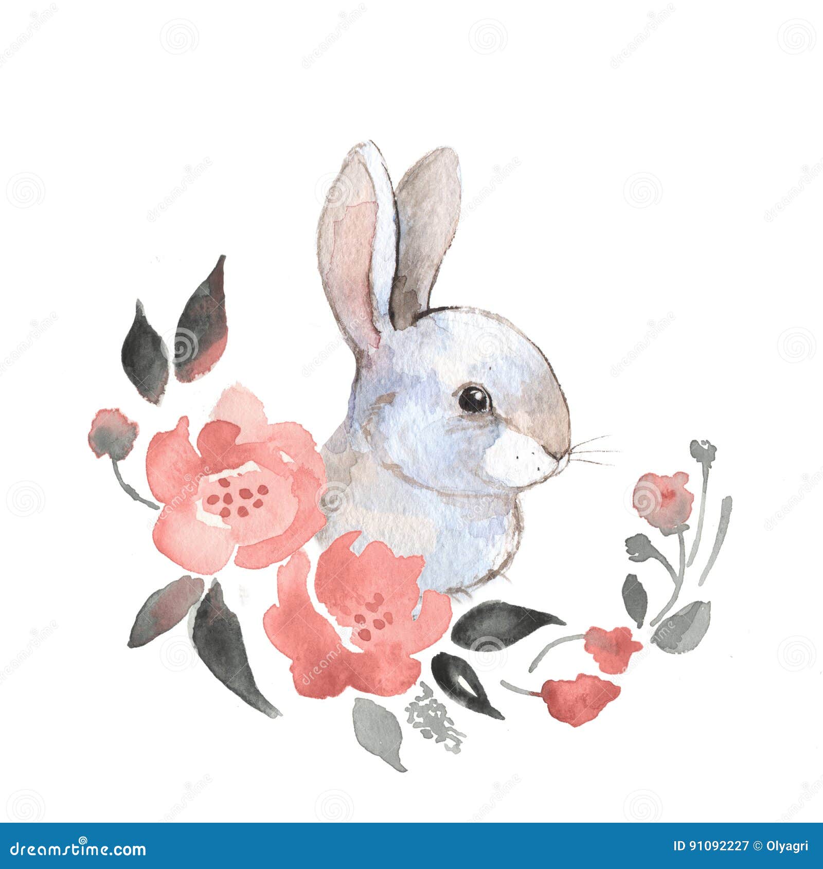 Conejo y flores stock de ilustración. Ilustración de bosquejo - 91092227