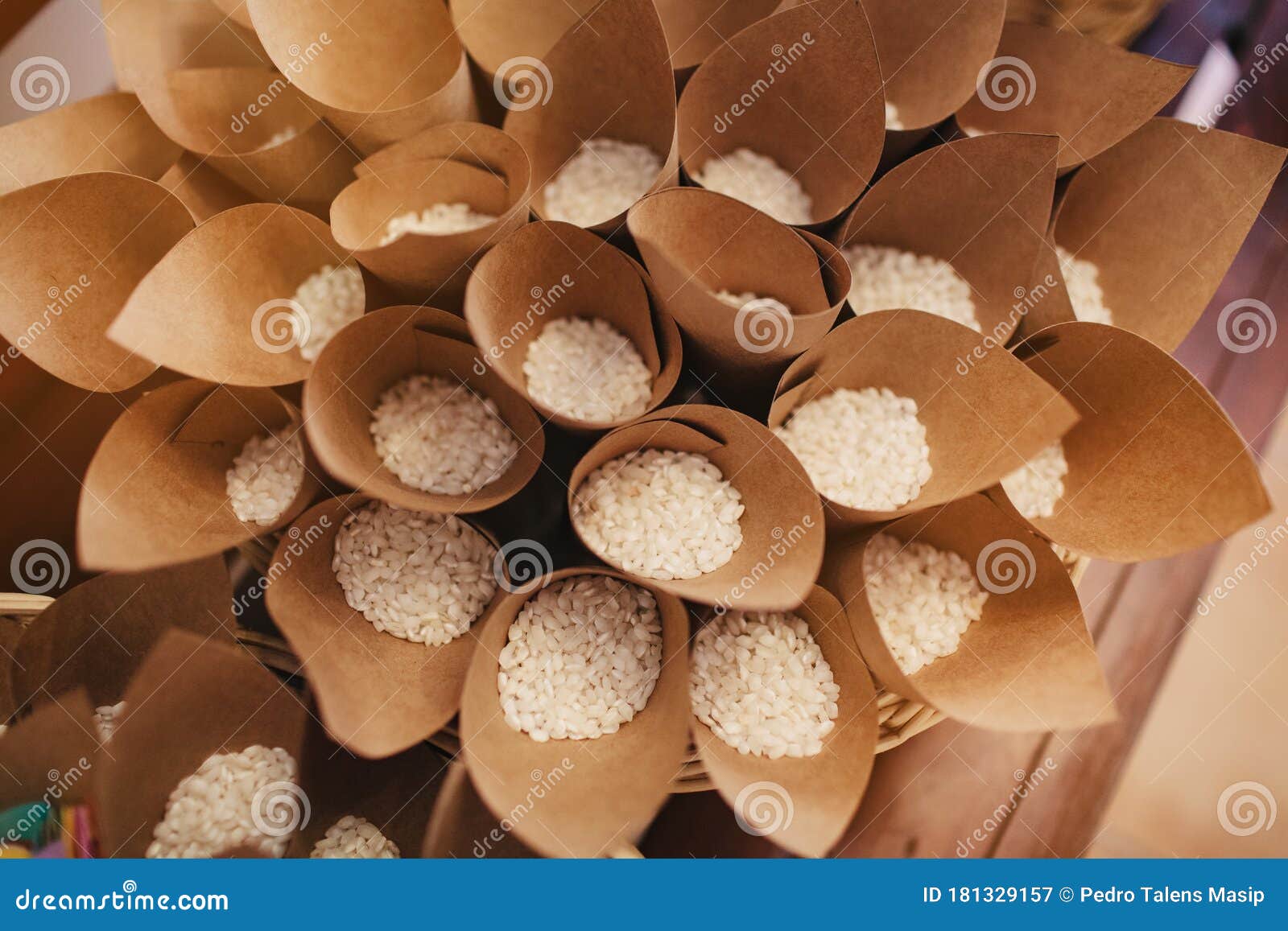 Cones Full of Rice To Throw Brides at a Wedding Stock Image - Image of ...