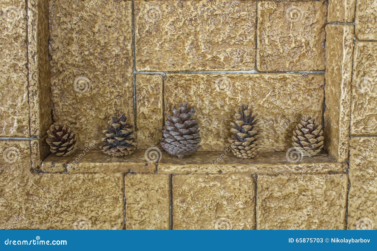 Cones on stone wall stock image. Image of wall, nature - 65875703