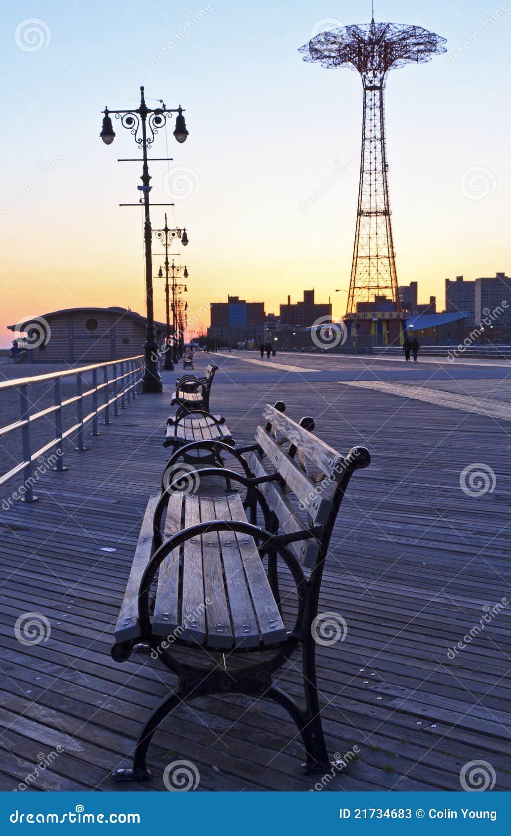 Coney Island Boardwalk Benches Stock Image - Image of twilight, clear ...