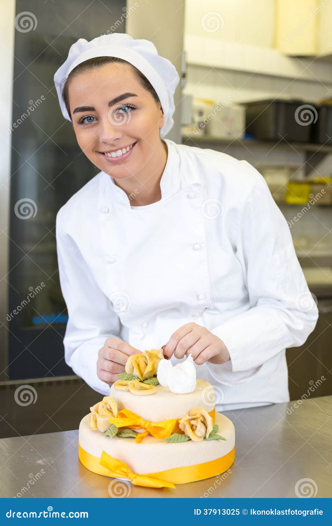 Confectioner, Baker or Pastry Cook Preparing Cake Stock Image - Image ...