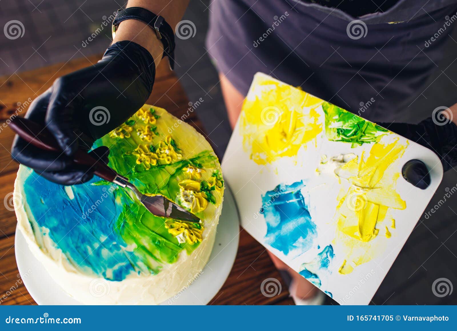 Confectioner Decorate Cake with Colorful Cream. Handmade Cake with ...