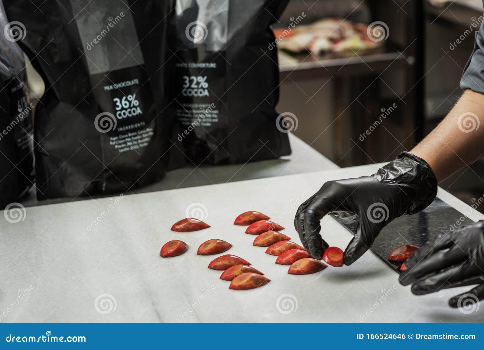 Confectioner in Gloves Makes Chocolates in Forms Stock Photo - Image of ...