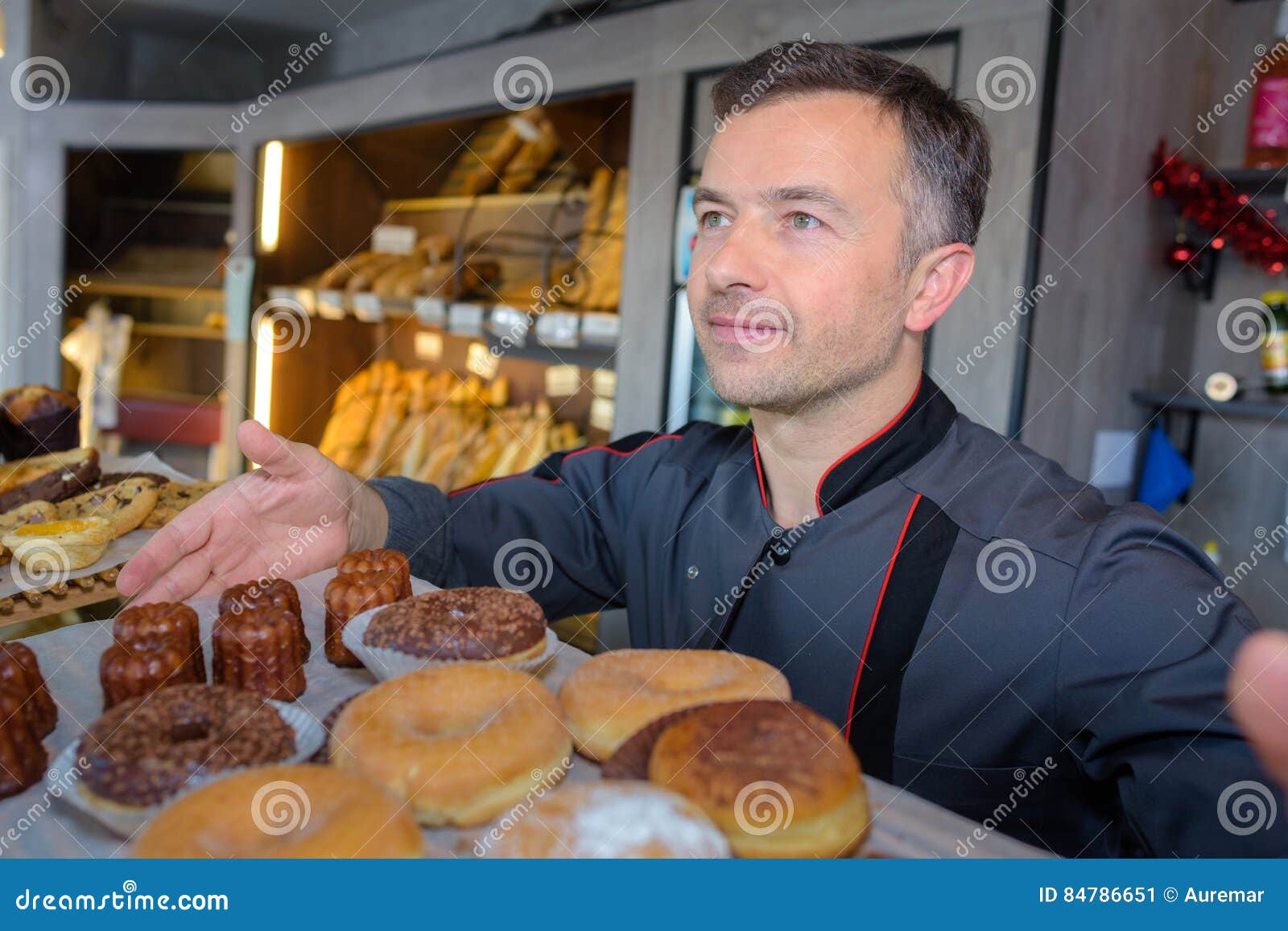 Confectioner Showing Tray Cakes Stock Image - Image of baker, smile ...