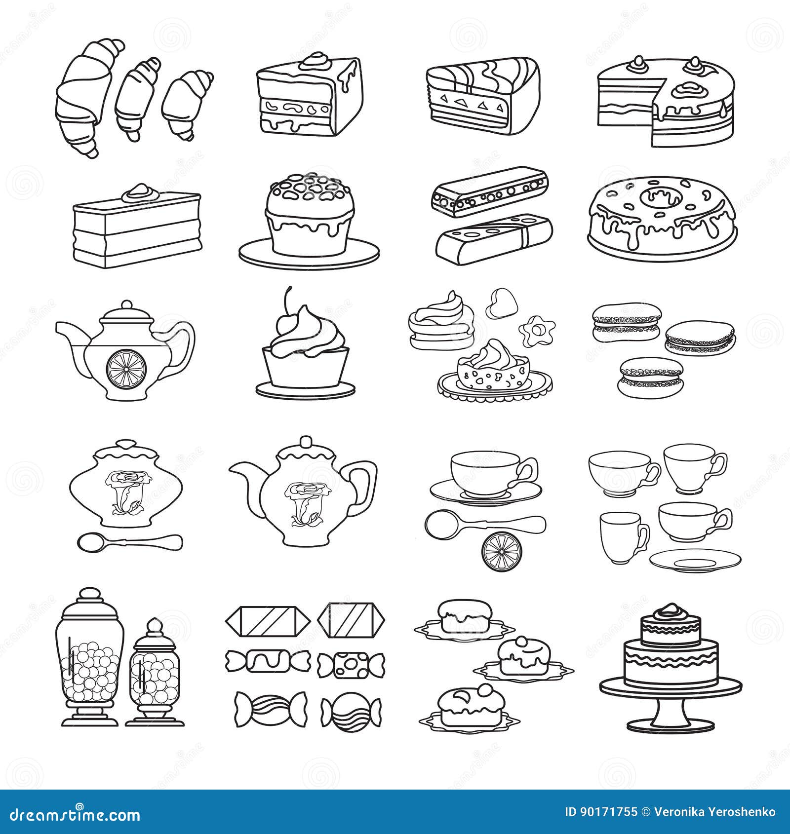 Confectionery Icon Set Of Cute Various Desserts Icons Stock Vector