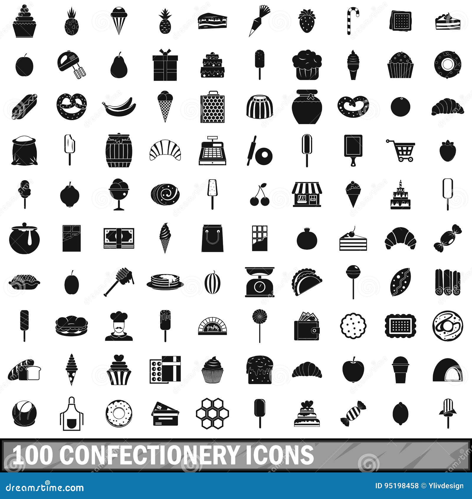 100 Confectionery Icons Set, Simple Style Stock Vector - Illustration ...