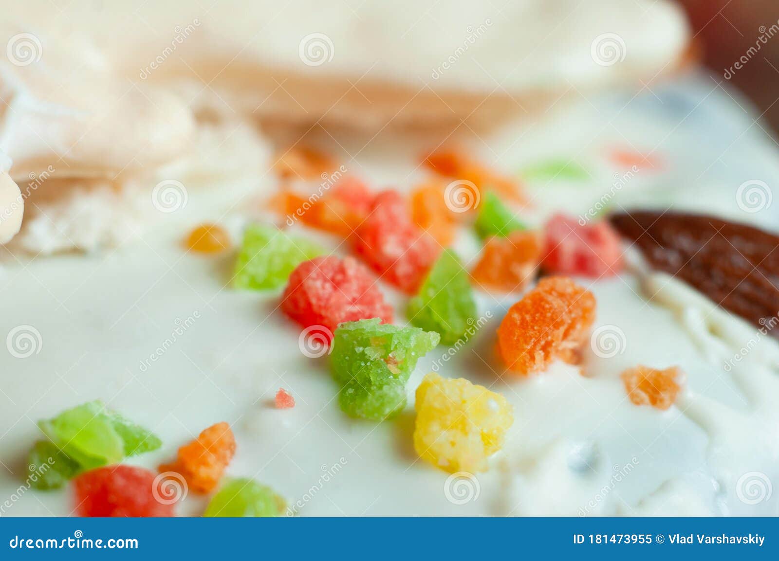 Confectionery Multi-colored Decorative Topping on Icing Cake Stock ...