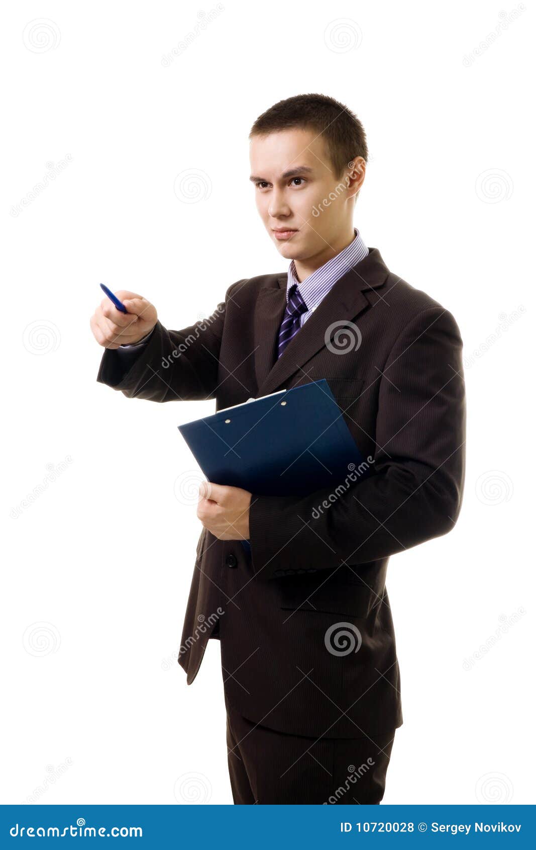 Confedent Young Business Person Point with Pen Stock Photo - Image of ...